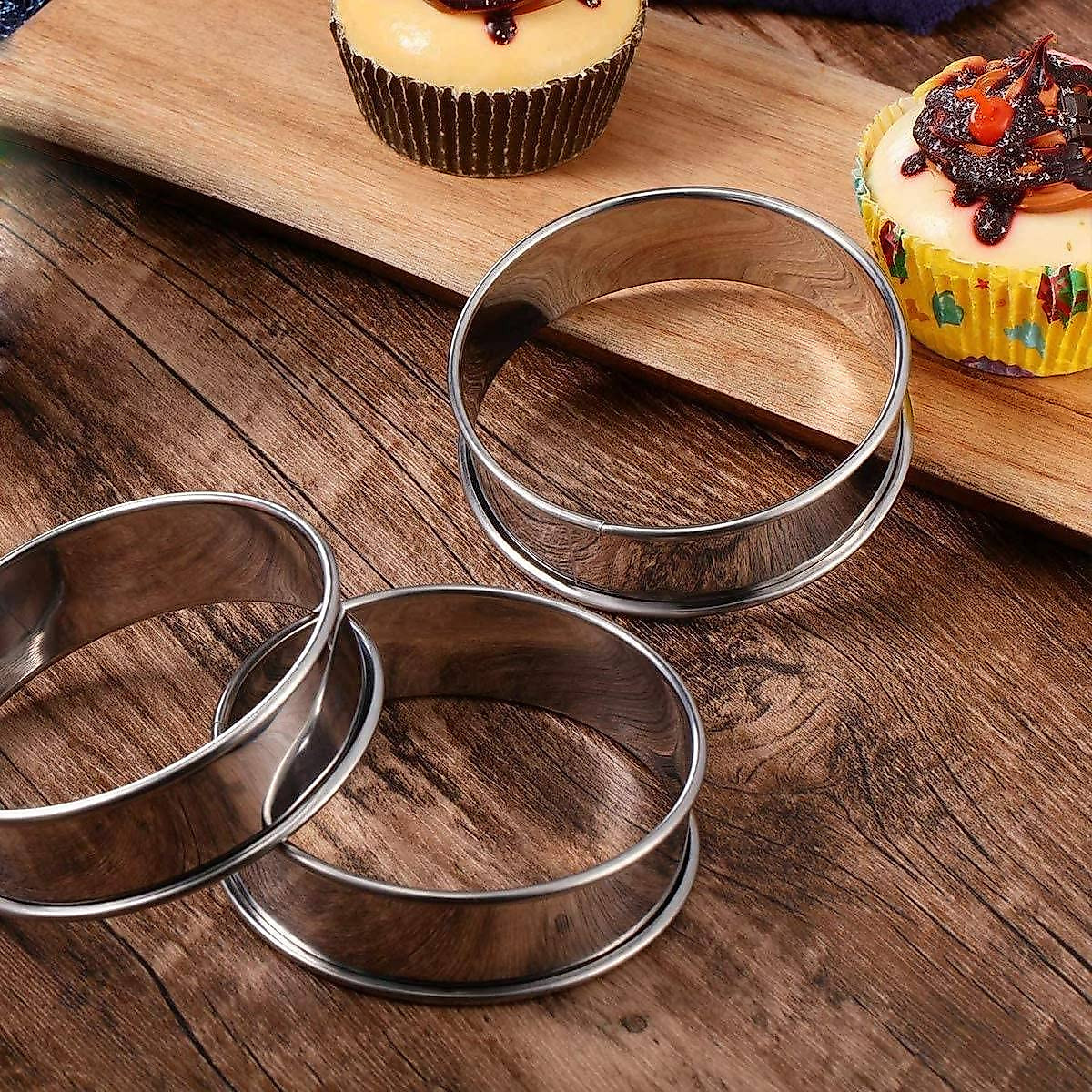 Veumoie 6 Pack 4 Inch Double Rolled English Muffin Rings, Steel Crumpet Rings, Tart Rings, Round