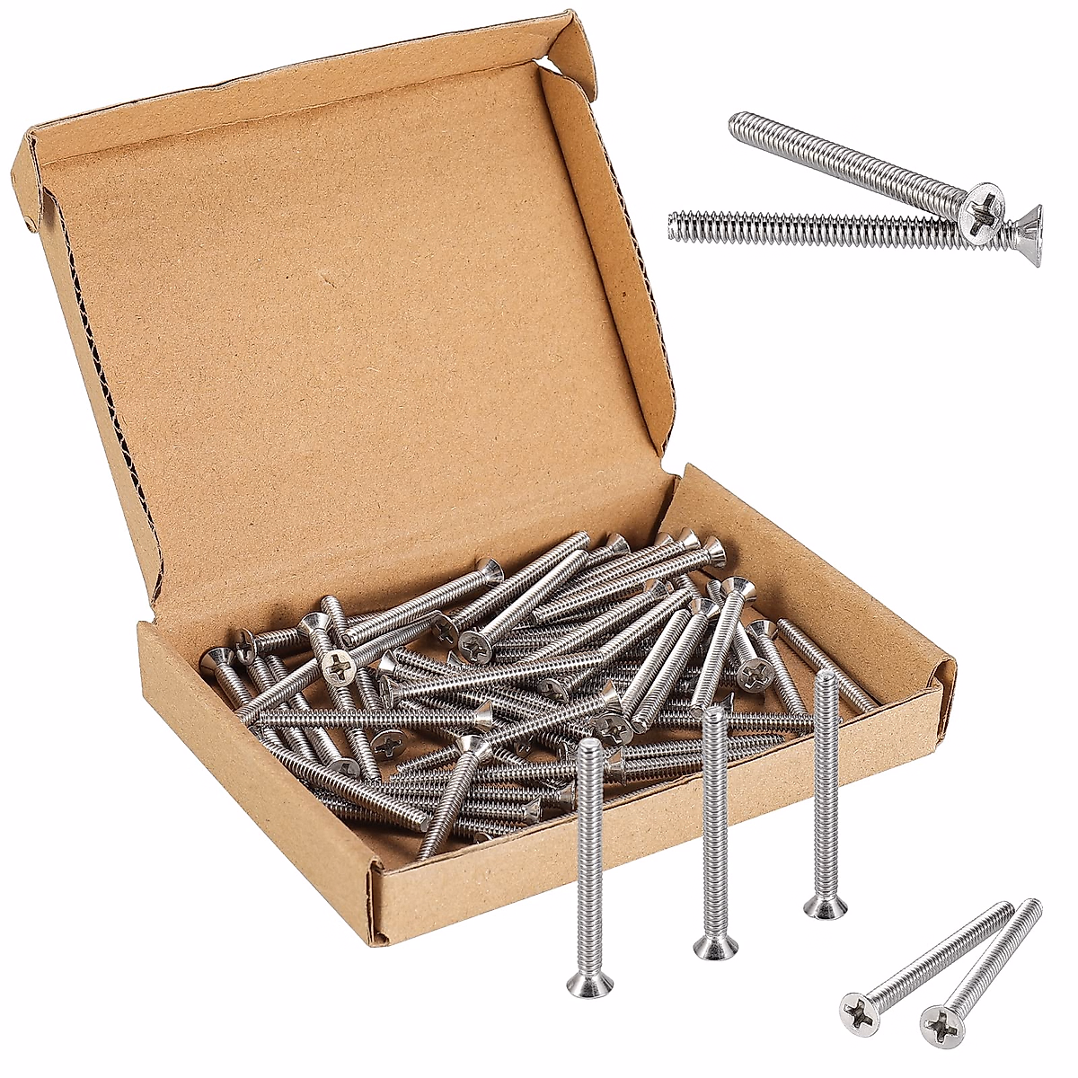 HanTof 50Pcs Extra Long Outlet Screws, Electrical Wall Plate Switch and Receptacles Mounting Screws, 6#-32 x 1-1/2 Inches Outlet Extender Screws for Fix Wonky and Sunken Outlets, 18-8 Stainless Steel