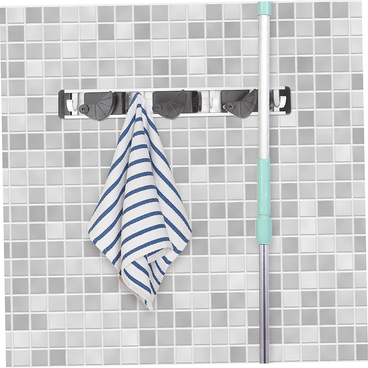 OKUMEYR 2pcs Mop Holder Wall Mount Tool Organizers Cleaning Supplies Organizer Wall Mounted Organizer Nail Broom Holder Mops Wall Utility Rack Shelf Rakes Dustpans Hanger Black Abs