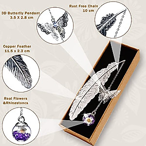 Toirxarn Metal Feather Bookmarks with 3D Butterfly Pendant - Perfect Teacher Appreciation, and Birthday Gift for Women, Her, Mom, Librarian, and Book Lovers - Unique Page Marker