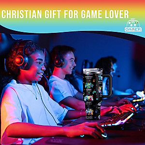 Christian Gamer Gifts, 40 Oz God Says I Am Gamer Tumbler With Handle, Christian Gifts for Men/Boys, Inspirational Religious Birthday Gifts for Game Lover Bible Verse Cup, Gaming Gifts For Gamer