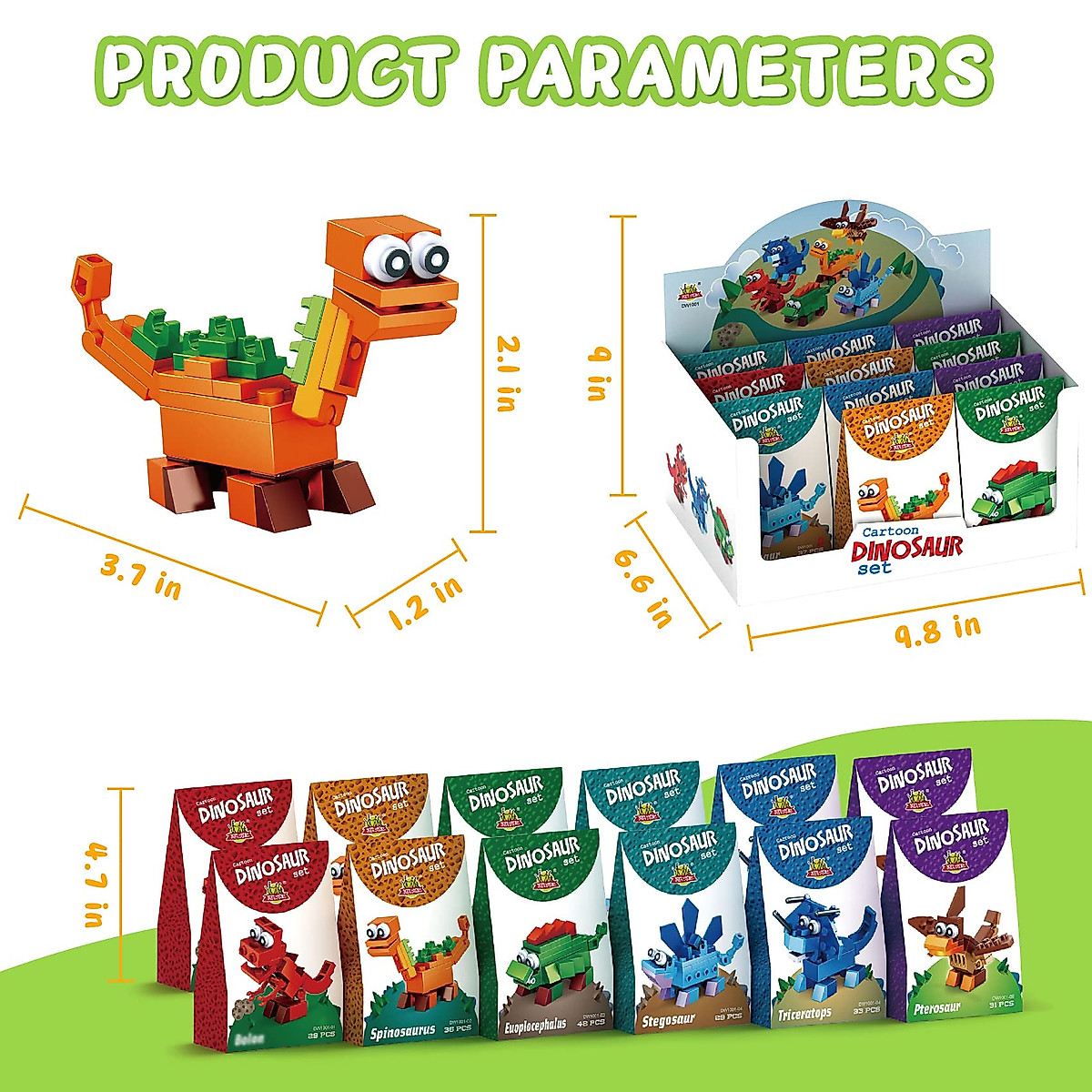 GearRoot 12 Pack Party Favors for Kids, Dinosaur Building Blocks, Assorted Mini Animals Building Blocks Sets for Goodie Bags Fillers, Classroom Prizes, Birthday Gifts,Easter Basket Stuffers