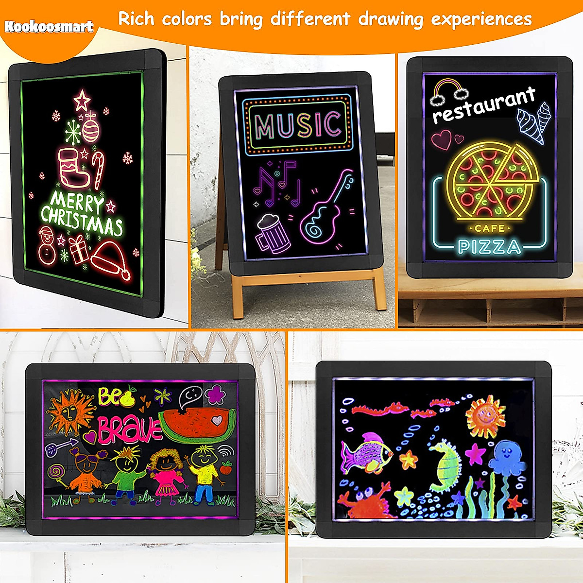 Led Magic Glow Board , 16’’x 12’’Illuminated Erasable Neon Effect Sign Board Tablet Pad with 10 Fluorescent Chalk Markers, Perfect for Christmas Gift/ Shop/Cafe/Bar/Menu/Wedding/Decoration/Promotion