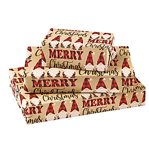 RUSPEPA Kraft Christmas Wrapping Paper Roll - Mini Roll - Red and Black Plaid Gnome Design for Holiday Gift Wrap - 17.5 Inches X 32.8 Feet