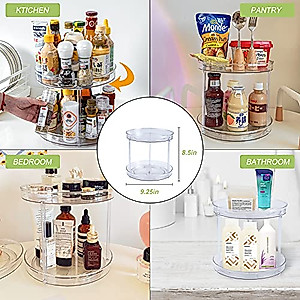 Landmore Lazy Susan Turntable Storage Organizer, Non-Skid 2 Tier Lazy Susan 9.25" Spice Rack, 360 Degree Rotating Acrylic Cabinet Organizer for Kitchen Cosmetic Pantry Bathroom