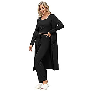 GRACE KARIN Womens Ribbed Knit Lounge Sets 3 Piece Loungewear Pjs Robe Cardigan