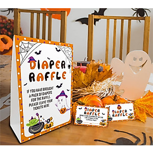 Halloween Diaper Raffle Game Sign and Card, Halloween Baby Shower Party Game Set, 1 Sign With 50 Raffle Tickets –LK-013