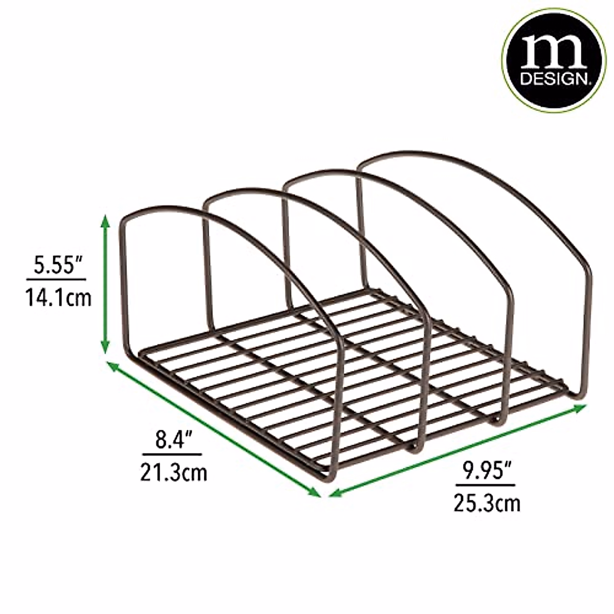 mDesign Steel Cookware Holder, Storage Organizer Rack with Three Slots for Kitchen Cabinet, Pantry, Holds Pans, Pots, Lids, Cookie Sheets, Cutting Boards - Concerto Collection - Bronze