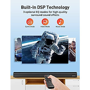 Sound Bars for TV, Wireless Bluetooth 5.3 Sound Bar TV Speaker, TV Audio 3 Equalizer Modes, Opt/AUX/ARC Connection, DSP Bass Stereo Audio with Remote Control, Wall Mountable for Home, TV, PC