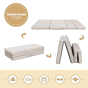 Giantex 4" Thick Folding Portable Mattress Pad Sofa Bed with Carrying Handles and Removable Washable Fabric, High-Density Foam Futon Sleepover Guest Easy to Store (Twin XL, Gray)