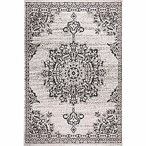 Nicole Miller New York Patio Country Azalea Transitional Medallion Indoor/Outdoor Area Rug, Grey/Black, 5'2"x7'2"