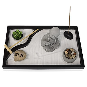 Zen Garden Incense Holder with a Mini Buddha Statue and a Tealight Candle Holder - Beautiful Zen Garden for Desk, Meditation Gifts, Zen Decor, and Japanese Art