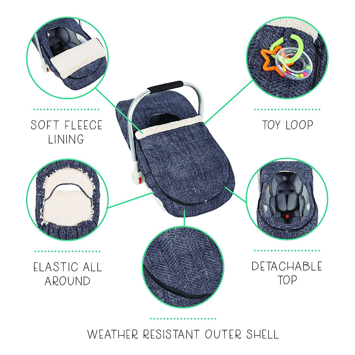 The Peanutshell Car Seat Cover, Winter Carseat Canopy, Grey Herringbone