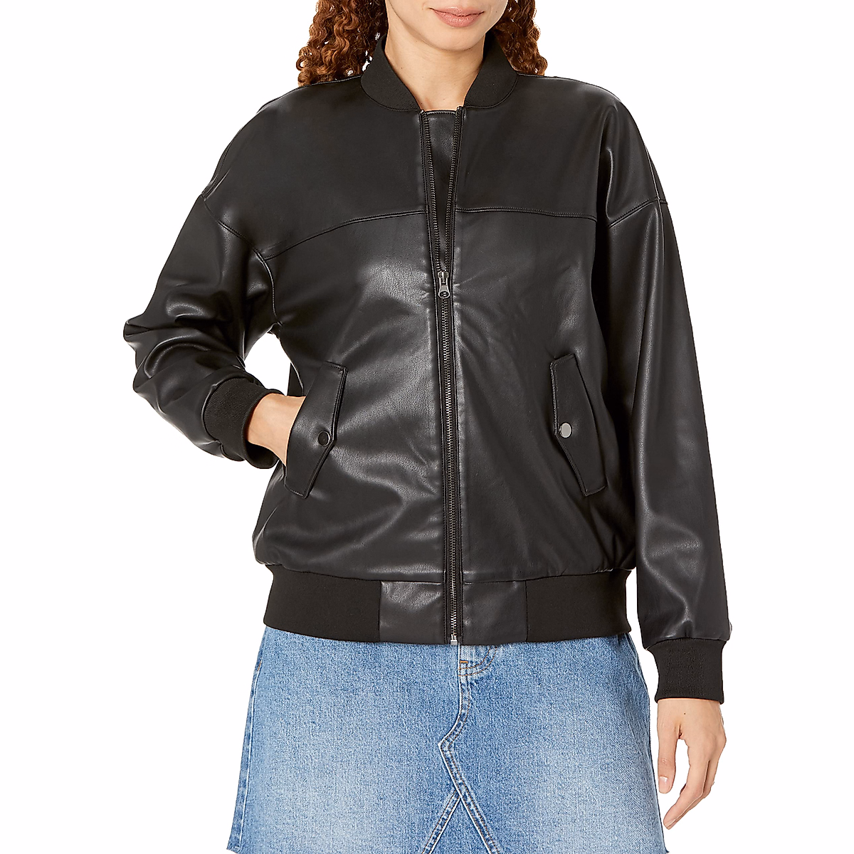 The Drop Women's Iman Vegan Leather Bomber, Black, M