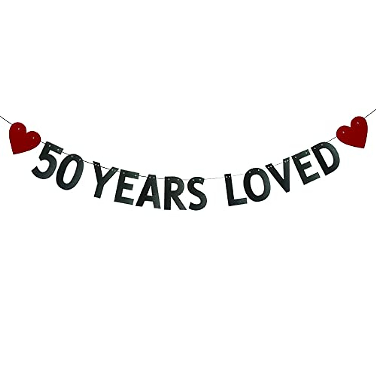 50 YEARS LOVED Banner，Pre-strung，50th Birthday / Wedding Anniversary Party Decorations Supplies，Black Glitter Paper Garlands Backdrops, Letters Black Betteryanzi