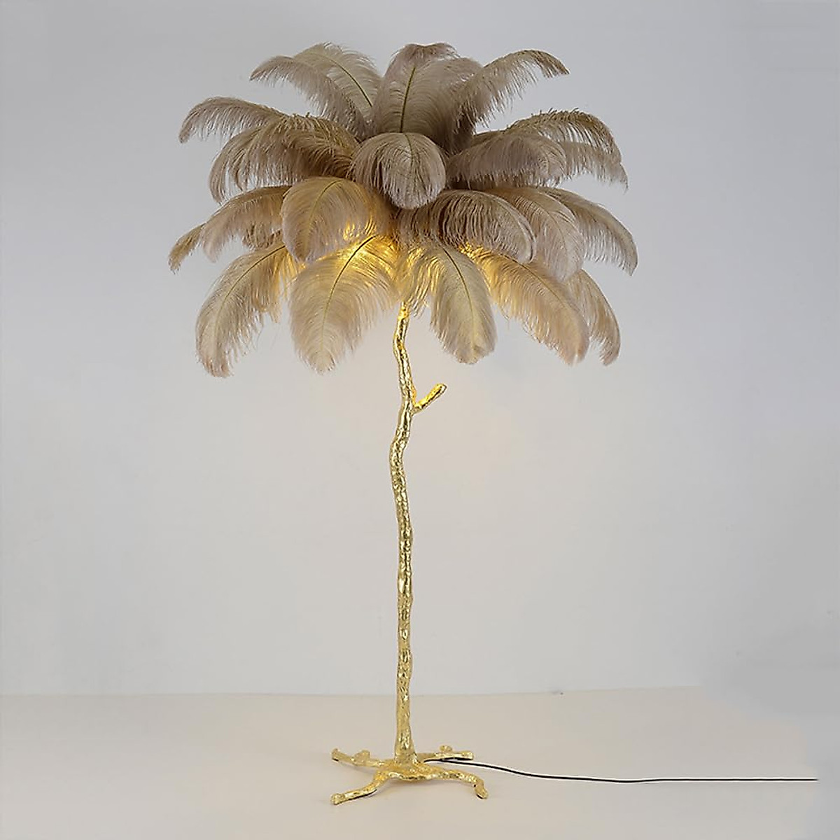 JAYMP Ostrich Feather Floor Lamp for Living Room Sofa Bedside Standing Reading Lamp Elegant Romantic Beautiful (Height 78.7 inches/ 45 Feathers, Khaki)