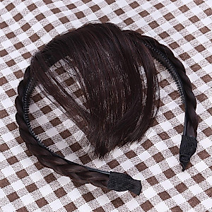 Lurrose Front Bangs Headband with Natural Human Fringe Extensions for Forehead Braids and Hoop Hairband