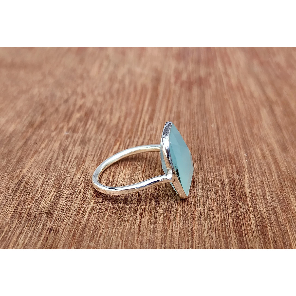 Aqua Chalcedony Ring 925 Solid Sterling Silver, Boho Statement Ring, Summer Gifts Ring, Bohemian Ring for Women, Rectangle Shape Ring All US Ring Size (12)