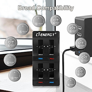 CT-ENERGY Lithium Coin Button Battery Charger for 2450 2032 2025 2016 1632 1620 Rechargeable Lithium-ion Button Batteries