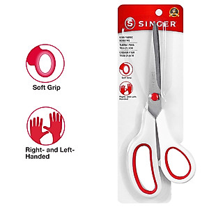 SINGER 8-1/2-Inch Fabric Scissors with Comfort Grip Red & White, 12-Pack