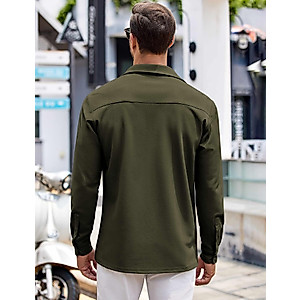 COOFANDY Mens Casual Button Down Shirts Long Sleeve Wrinkle Free Shirt Olive Green