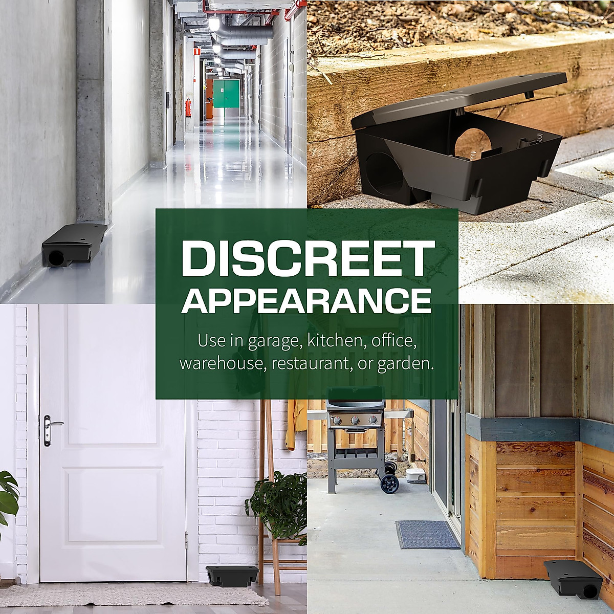 Rat & Mouse Bait Station - 4 Pack - Rat Bait Stations for Rats and Mice Outdoor/Indoor - Tamper Resistant - Child & Pet Safe Rodent Bait Station - Outside Traps for Mice - Bait Box Pest Control