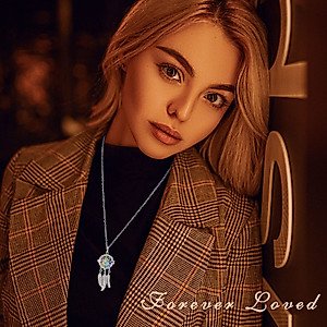 INFUSEU Cremation Jewelry for Ashes for Women Urn Necklace for Human Dog Ash Colorful Rainbow Pendant Dream Catcher Keepsake for Loss of Mother Father Dad Mom Grandma Grandpa