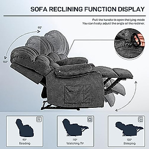 YI DANICA Recliner Chair Massage Heated Modern Ergonomic Lounge Single Sofa Seat Living Room Gravity Recliners Elastic Foam Filling 2 Cup Holders & Side Pocket