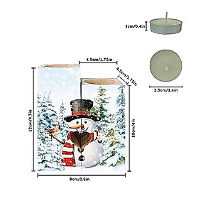 Winter Snowman Candle Holder with Tea Light, Vintage Wood Tealight Candle Stick Holder Pillar Centerpiece, Heart-Shaped Tall Wooden Tea Light Candle Holders Decor Set Winter Christmas Snowflake