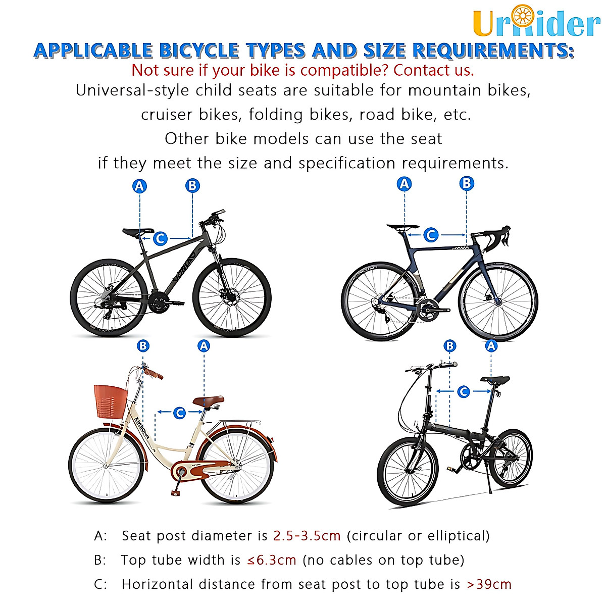 UrRider Child Bike Seat, Front Mount Kids Bike Seat,Fit Mountain Bikes, Cruiser Bikes, Folding Bikes, Ultra Light,Portable, Tool-Free, Quick-Release,Toddler Bike Seat for 2-6 Years(up to 60lbs)