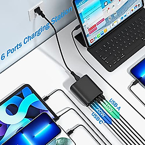 USB C Charger,100W 6 Port USB C Charging Station with 3 USB C Ports and 3 QC USB A Ports, Portable PD Fast USB C Wall Charger for iPhone 14/13/12/11/Airpod/Pro/iPad/iWatch/Galaxy/Google Pixel and More