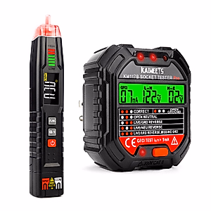KAIWEETS Multifunction Non Contact Voltage Tester(ST100) and Outlet Tester(KM117B), Home Electricity Problem Checker