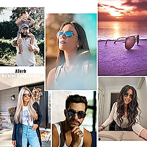 AZorb Polarized Aviator Sunglasses Mirrored Lens Metal Frame for Men Women, 100% UV 400 Protection