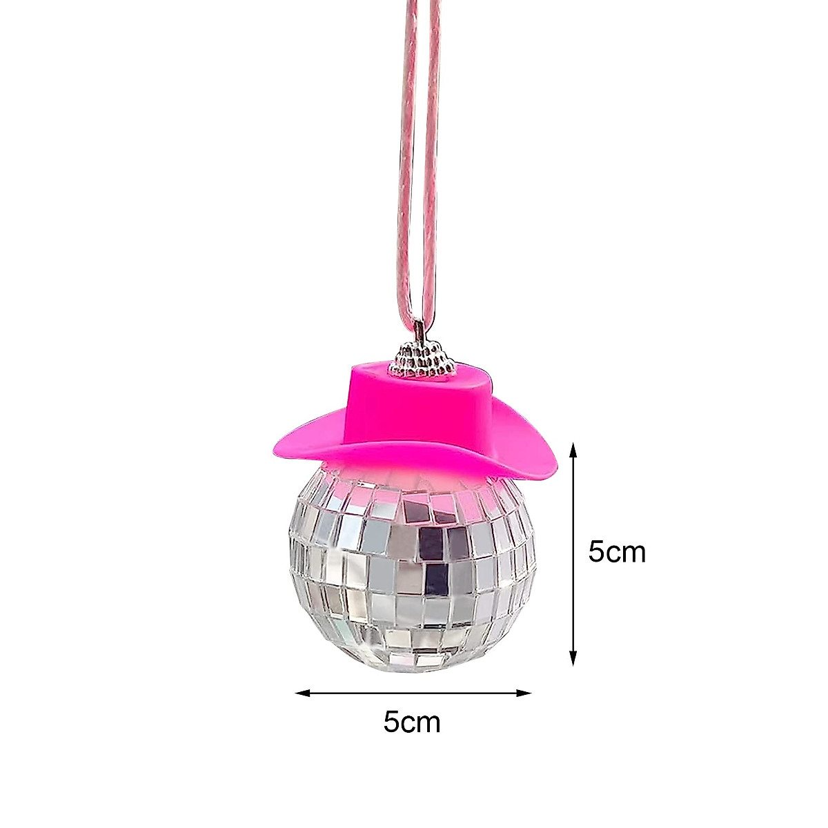 Disco Ball Car Accessory,Disco Ball Car Mirror Ornament,Disco Ball for Car,Car Disco Ball for Rear View Mirror,Bling Disco Ball Cowboy Hat Car Accessory, (Pink)