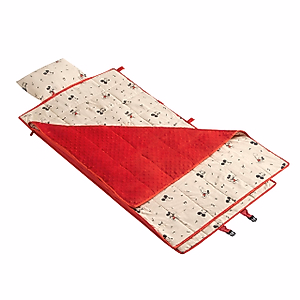 Disney Mickey Mouse 3-in-1 Travel Slumber Nap Mat with Built in Pillow, Plush Blanket and Carry Backpack Straps, 46"x26" Mat, Ages 3+