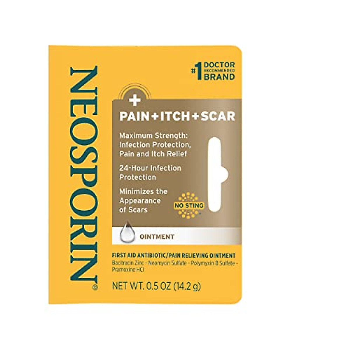 Neosporin Antibiotic Pain-Relieving, Anti-Itch, & Scar Appearance Minimizer Ointment with Neomycin & Bacitracin Zinc, 24-Hour Infection Protection for Minor Cuts, Scrapes & Burns,.5 oz