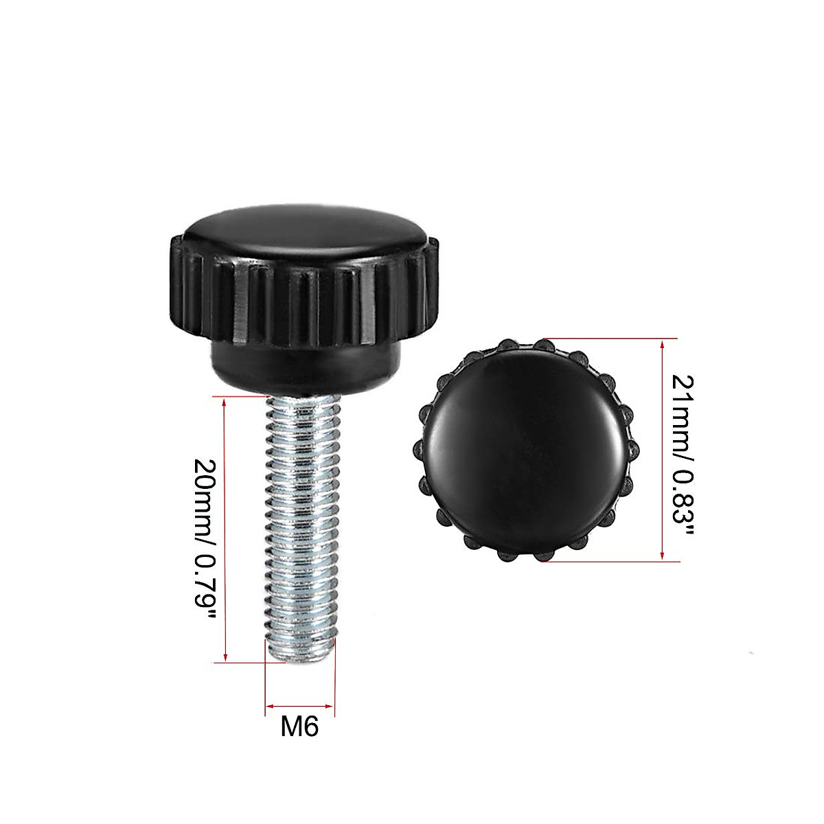 uxcell M6 x 20mm Metric Male Thread Knurled Clamping Knobs Grip Thumb Screw on Type Hand Clamping Handle Bolt with 21mm Plastic Knobs Black 8 Pcs