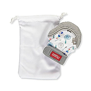 Nuby Soothing Teething Mitten with Hygienic Travel Bag, Grey, 1 Count (Pack of 1)