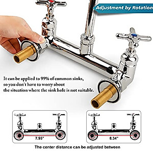 NETISR Commercial Faucet with Sprayer, Brass Chrome Wall Mount Kitchen Sink Faucet 25" Height 8" Center with Coilded Spring Pull Down Pre Rinse Sprayer, 12" Spout and 18" Hose (25 inches)