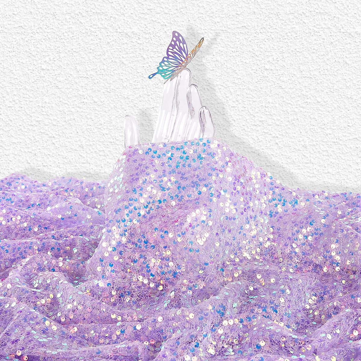 Sequin Fabric by The Yard: 6 Feet 2 Yard - Iridescent Glitter Mesh Embroidery Sparkly Fabric for Sewing Custom Clothe Dress Mermaid Table Decor Wedding DIY Crafts Decorations (Purple)