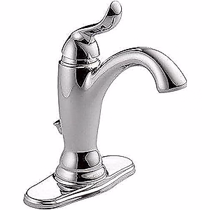 Delta Faucet Linden Single Hole Bathroom Faucet, Single Handle Bathroom Faucet Chrome, Bathroom Sink Faucet, Diamond Seal Technology, Drain Assembly, Chrome 594-MPU-DST
