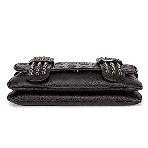 Chikencall Womens Punk Skull Print Crossbody Bag PU Leather Gothic Skull Shoulder Bag Purse with Chain