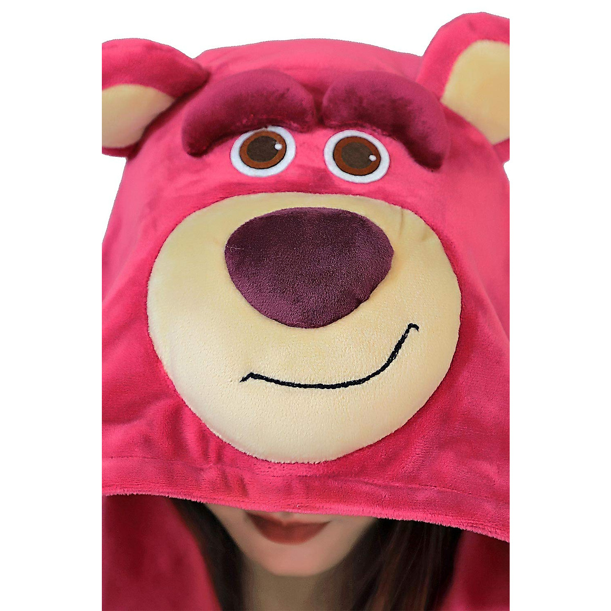Ruleewe Unisex Bear Onesie Pajamas Pink Bear One Piece Cosplay Animal Hooded Velvet Jumpsuit Sleepwear