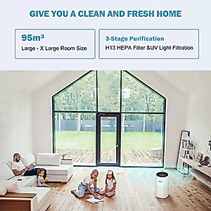 Air Purifier for Large Room, H13 HEPA Air Filter Cleaner for Bedroom, Covers up to 1000 sq ft, Auto whole Home Air Purifier Cleaner, Quiet Room Air Filters