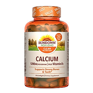 Sundown Calcium 1200 mg Plus Vitamin D3, Supports Bone, Teeth, and Immune Health, 170 Softgels