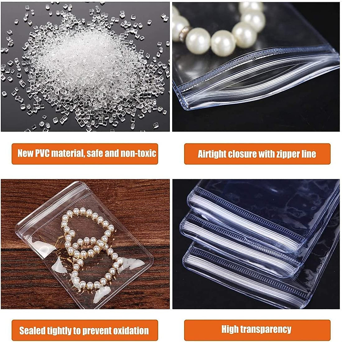 10 Pcs Clear Jewelry Zipper Bags, Clear PVC Self Seal Plastic Zipper Bags, Anti Tarnish and Anti Oxidizing Jewelry Self Seal Bags, Self Sealing Storage Bags for Necklace, Ring, Earring, Pills, Screws
