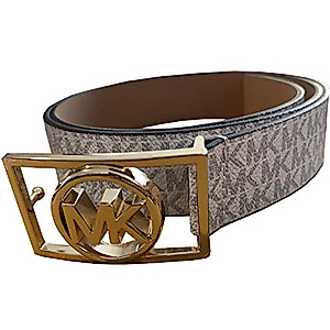 Michael Kors Women's Rectangle MK Gold Tone Buckle Belt, Vanilla, Large