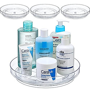 Set of 4, 9 Inch Clear Non-Skid Lazy Susan Organizers - Turntable Rack for Kitchen Cabinet, Pantry Organization and Storage, Fridge, Bathroom Closet, Vanity Countertop Makeup Organizing, Spice Rack