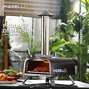 PIZZELLO Outdoor Pizza Oven Propane & Wood Fired Stainless Steel Pizza Grill with Gas Burner, Wood Tray Pizza Stone, Pizza Peel, Carry Bag, Pizzello Forte Gas (Black)