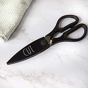 Rae Dunn Everyday Collection Set of 5 Stainless Steel Knives and Rae Dunn Kitchen Scissors- Stainless Steel, with Soft Grip Handles (Black)